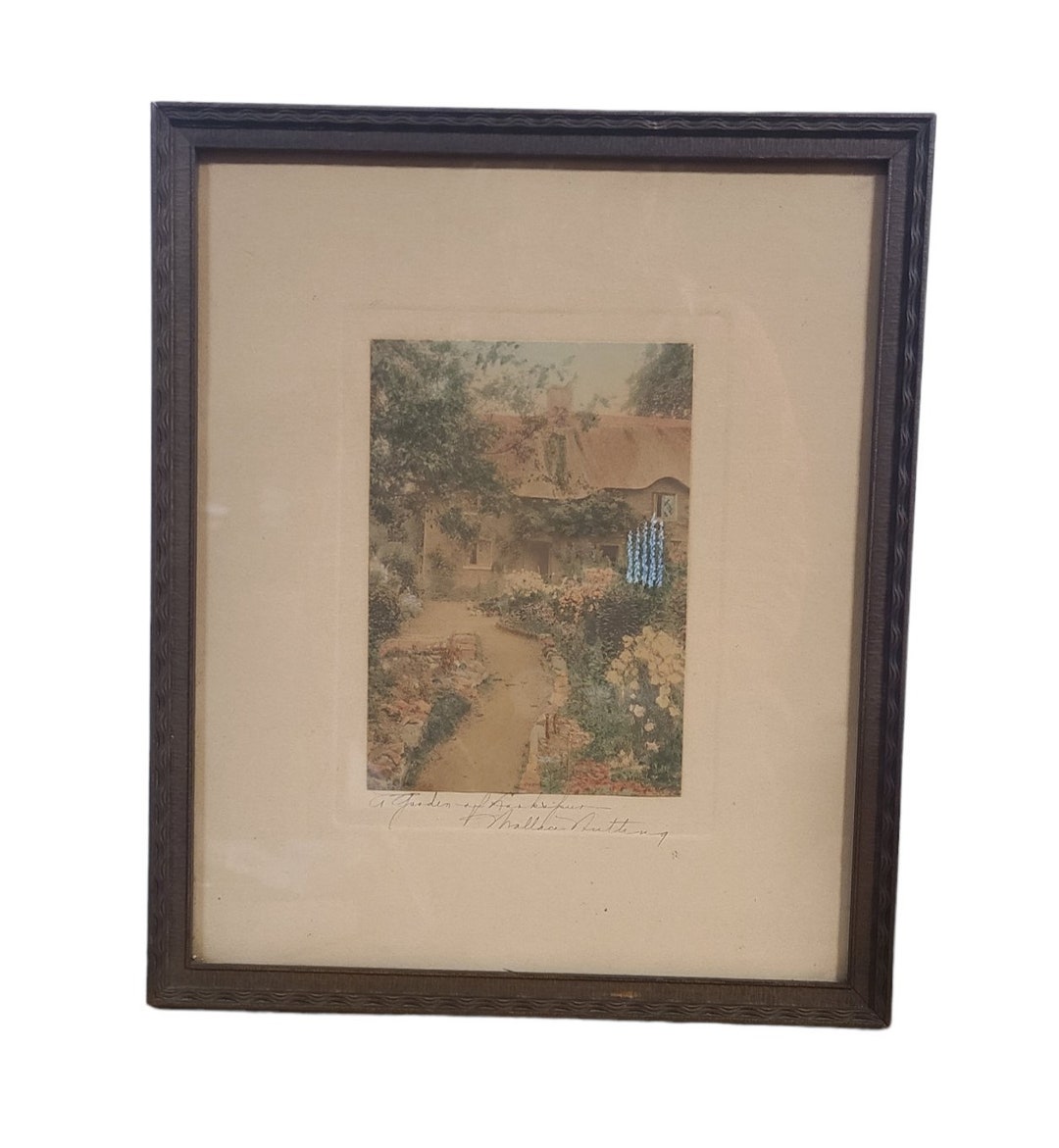 Vintage Signed Wallace Nutting Hand Tinted Watercolor Print Garden of ...