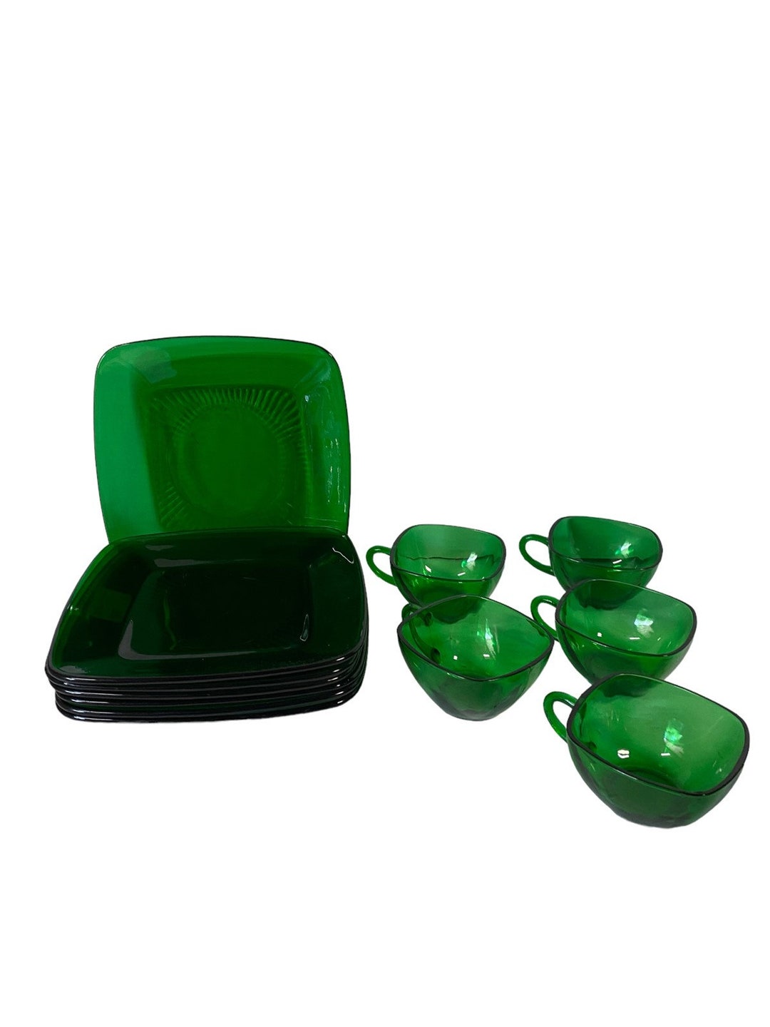 Anchor Hocking Emerald Green Snack Plate and Teacup Set 12 Piece Set - Etsy