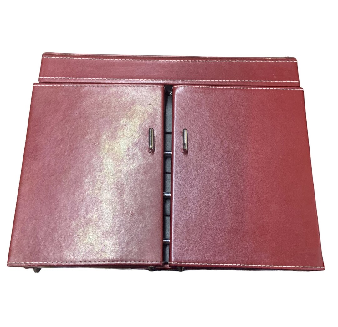 Vintage Maroon Jewelry Box 4 Compartment Organizer Mirrored Storage ...