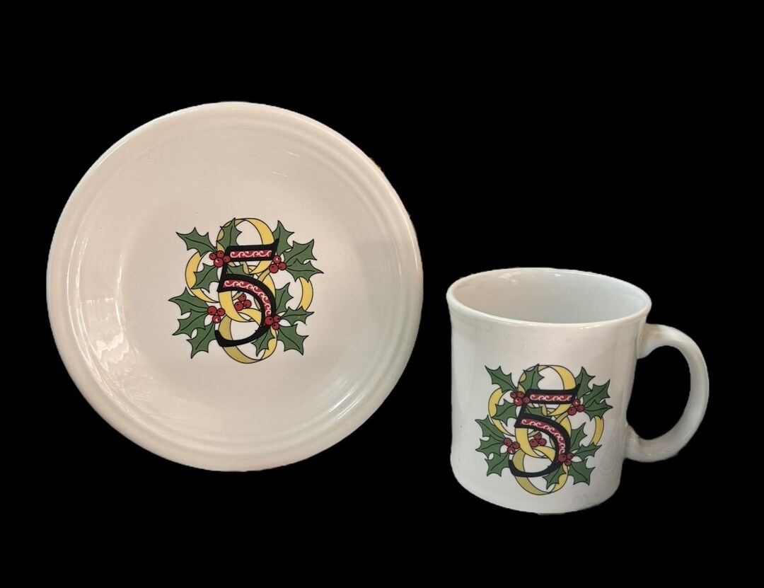 Fiesta Homer Laughlin 12 Days of Christmas Cup and Saucer Five Gold ...