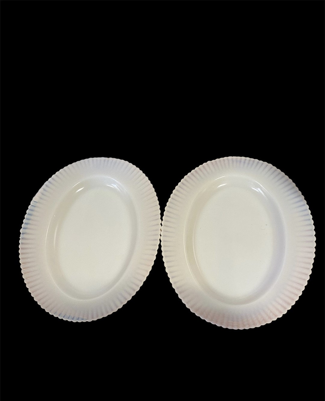 Vintage Opalescent Milk Glass Set of 2 Serving Platters Macbeth Evans ...