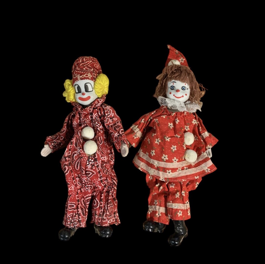 Porcelain Clown World Dolls Two Piece Set Bendable Limbs Circus ...