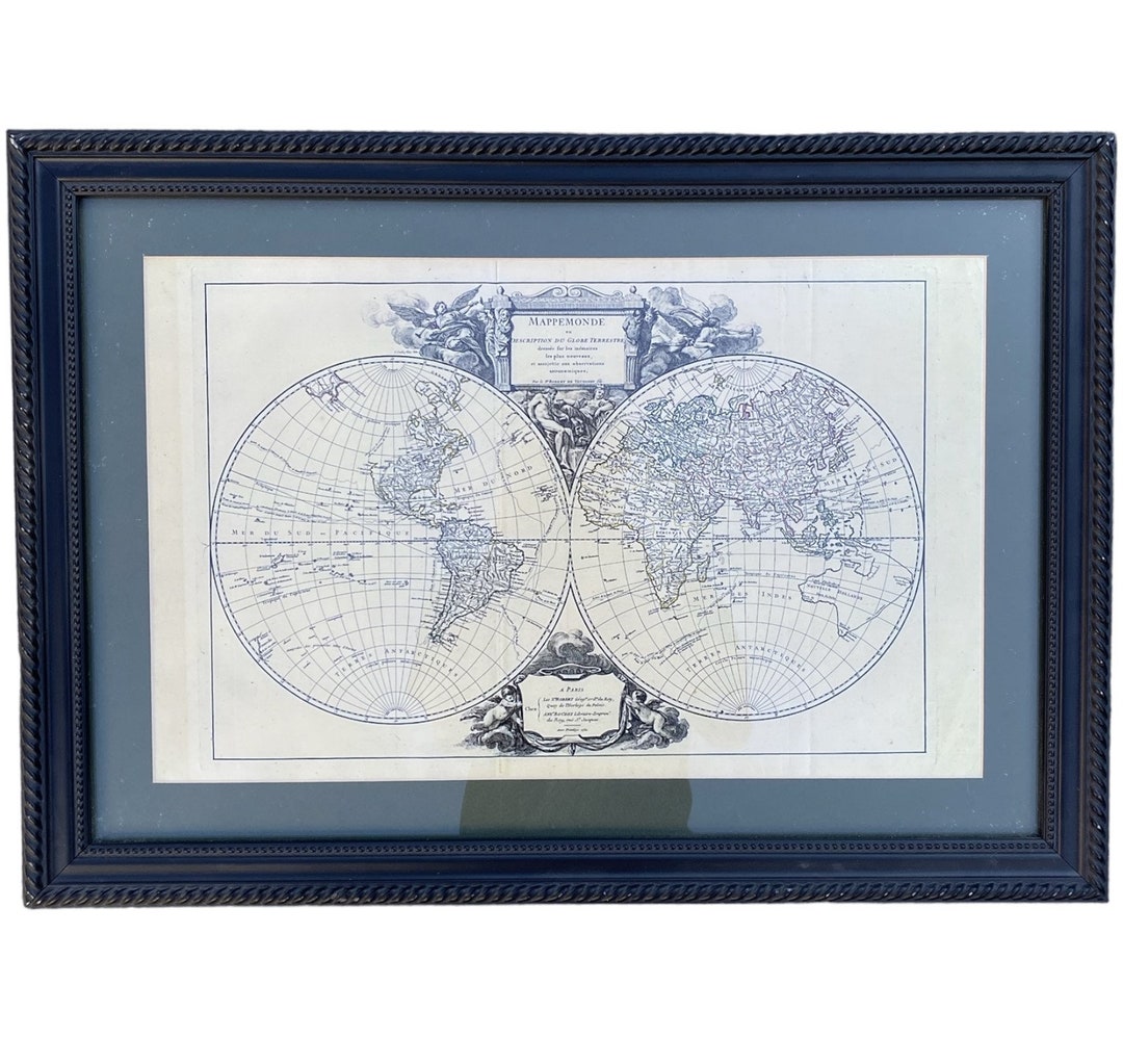 Aged Mappemonde French World Map Black Frame - Etsy
