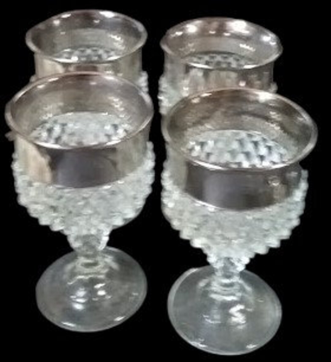 Diamond Point Hobnail Vintage Depression Glass Goblets With Silver Rim ...