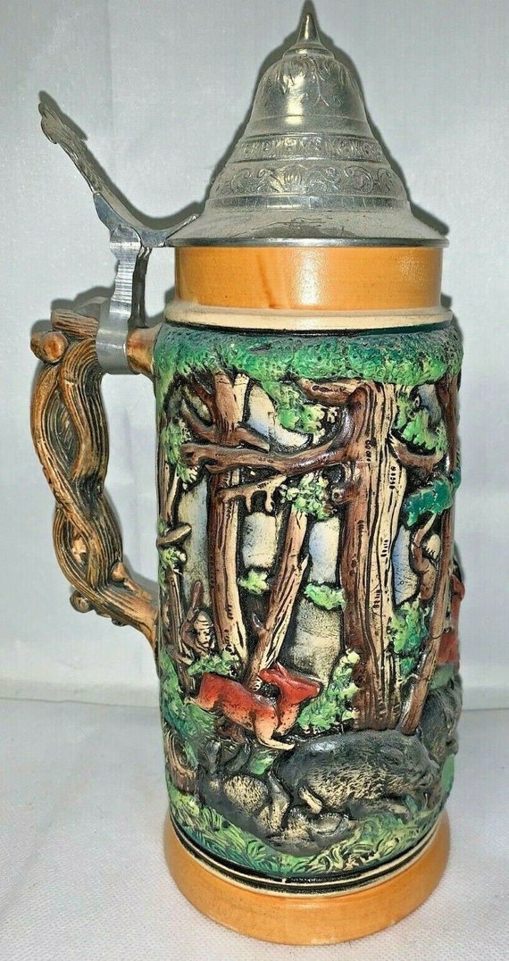 Vintage Stamped Germany Western Hunting Deer Boar Lidded Stein - Etsy