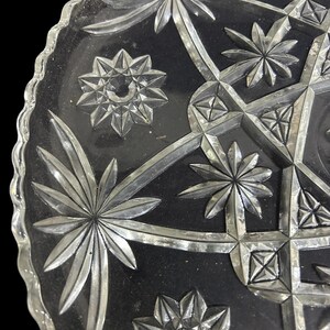 Prescut Cut Glass Cake Plate Antique Star Fan Vintage Round Tray ...