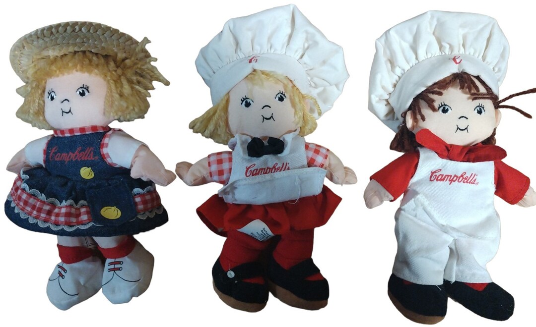Vintage Set of 3 Different Campbell Plush Soup Doll Collectibles Chef ...