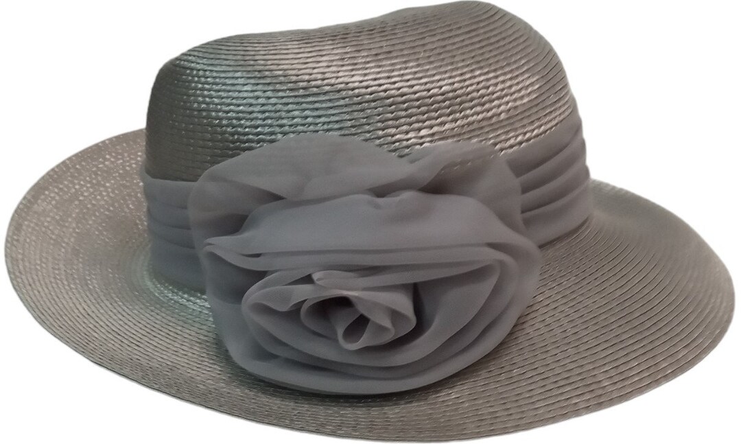 Silver Woman's Hat Antique Straw W/ Ribbon Vintage Floppy - Etsy