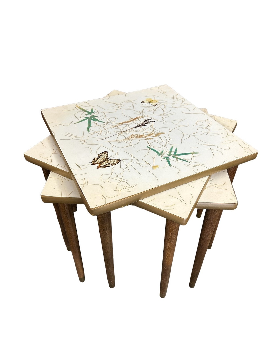 Stacked Side Tables Artex Green Corp. Biltex Vinyl Rare Butterfly ...