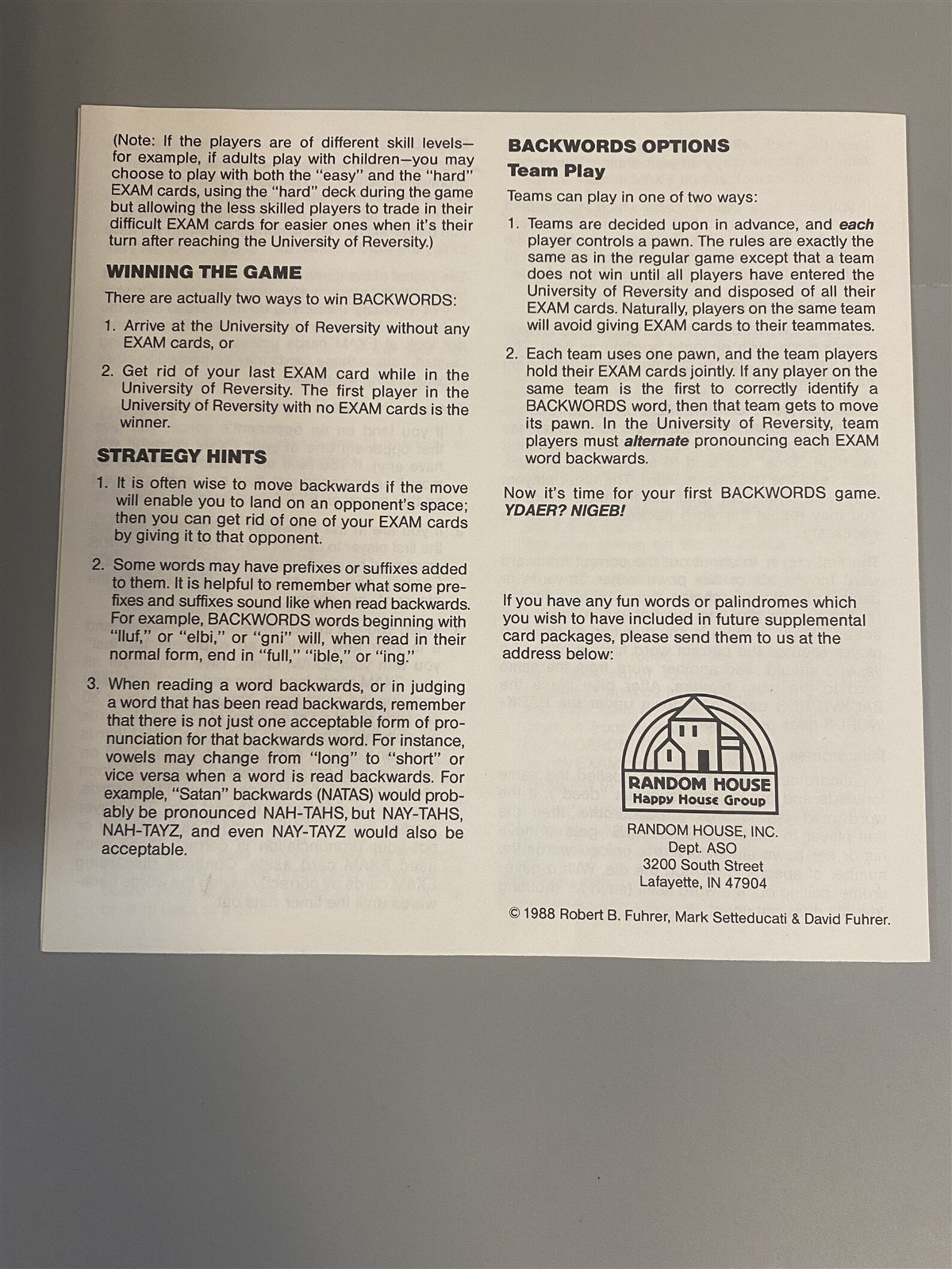 1988 BACKWORDS Board Game a Giant Step Backwards in - Etsy