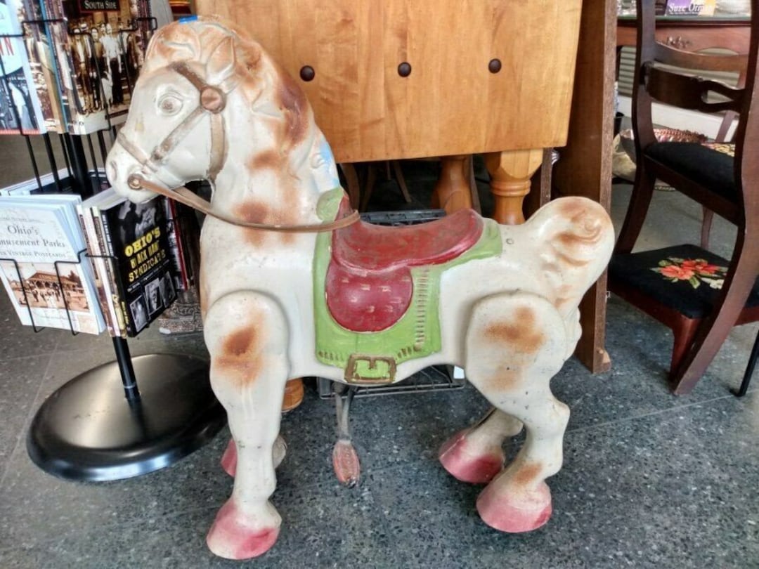 Vintage Antique Mobo Bronco Ride Ontoy Rolls Moves Metal Horse Made in ...