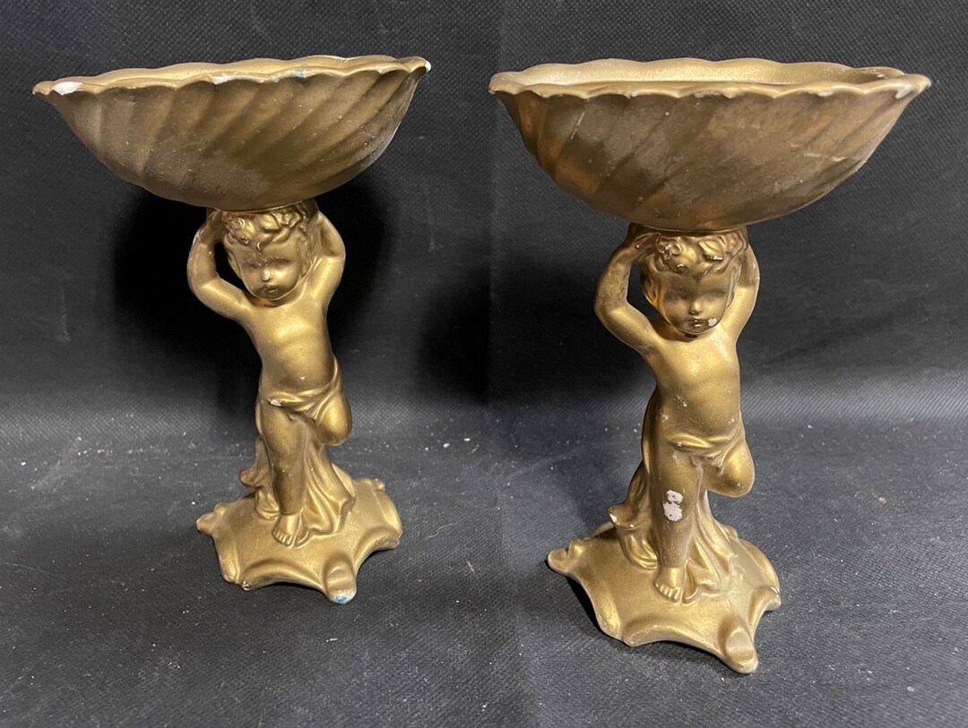 Vintage Painted Gold Ceramic Cherub Figurine Decorative Planters - Etsy