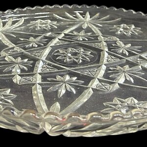 Prescut Cut Glass Cake Plate Antique Star Fan Vintage Round Tray ...