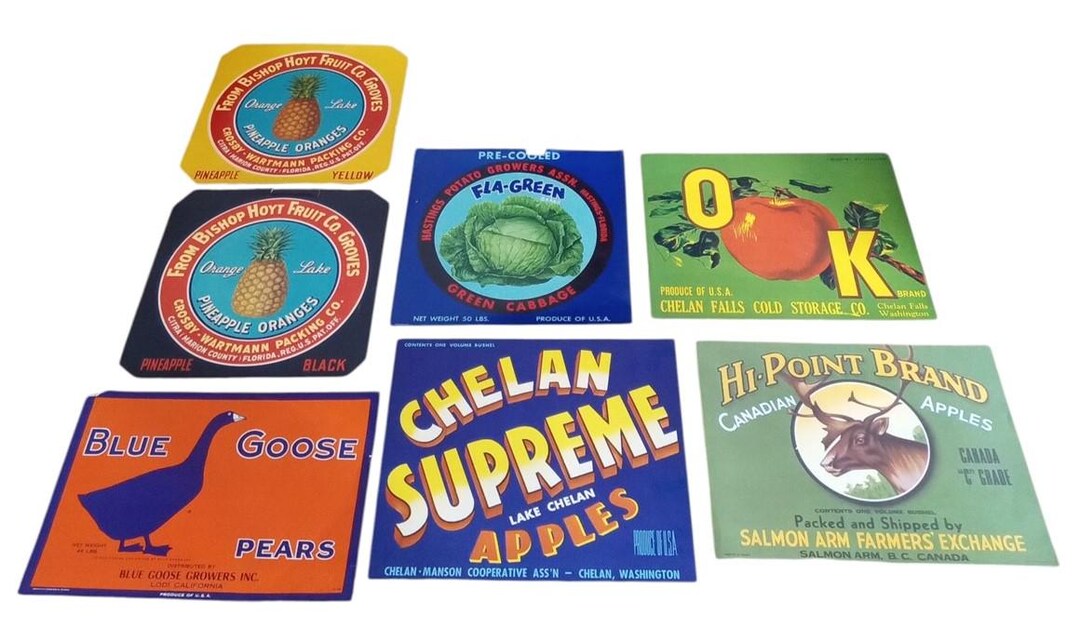 Fruit/produce Crate Labels Set of 7 Vintage Collectible Nostalgic 1960s ...