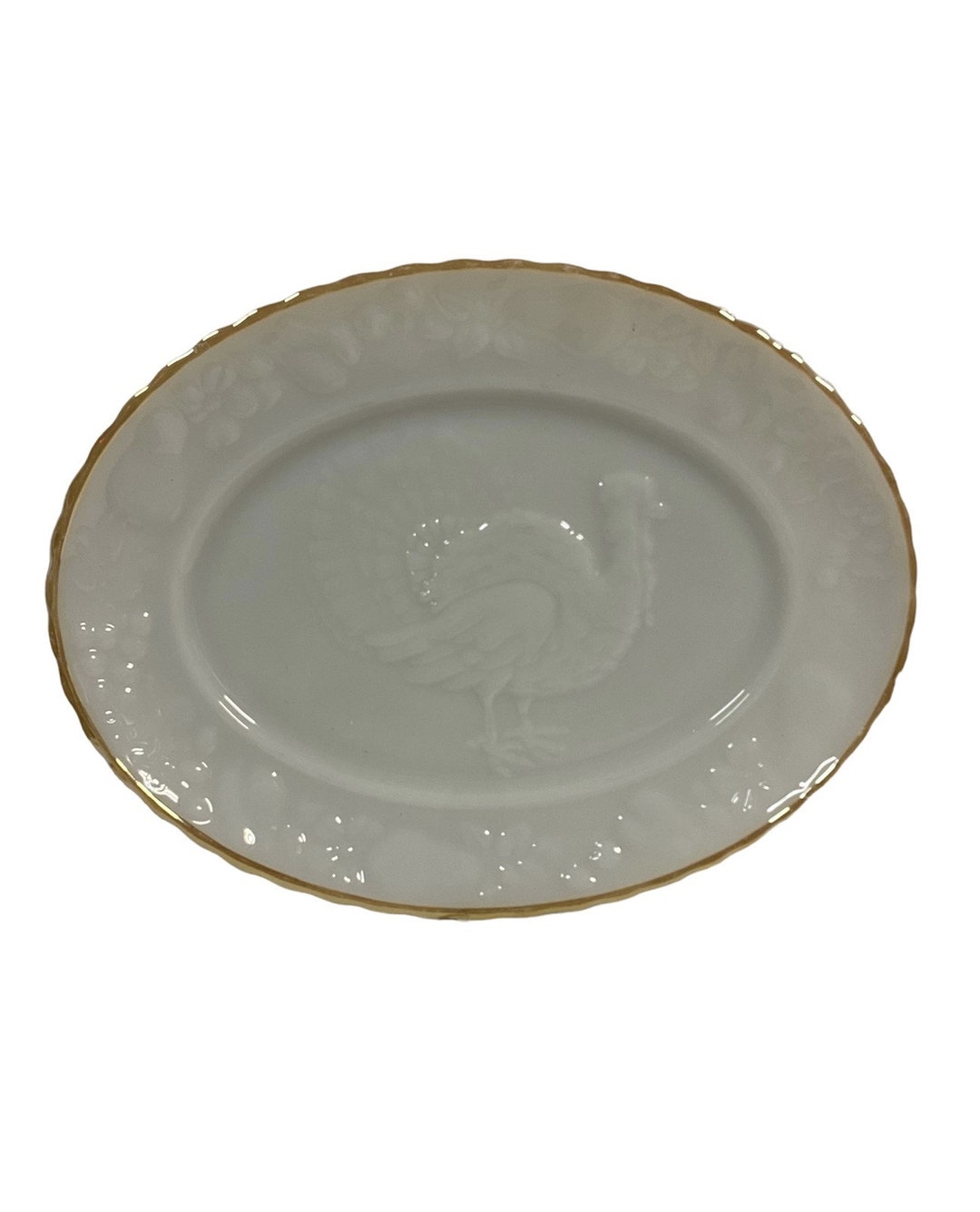 Milk Glass Vintage Anchor Hocking Turkey Platter With Gold Trim 1950s ...