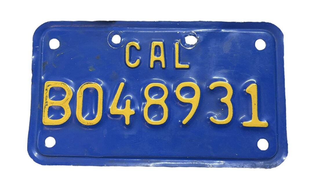 License Plate California Moped Motorcycle BO48931 Blue Yellow Aluminum ...