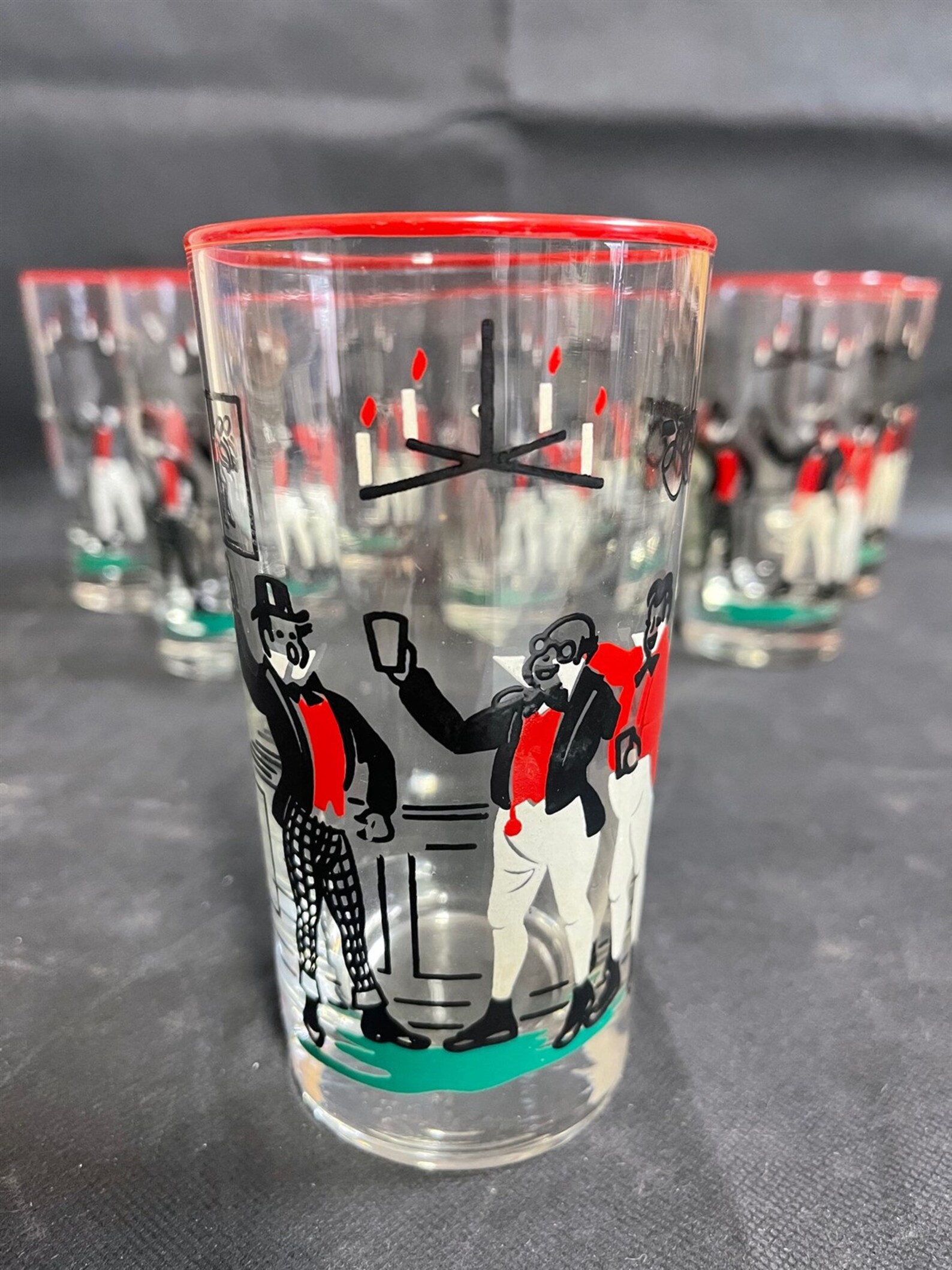 Vintage Libbey Pickwick Dickens Men in Tavern Set of 8 Red | Etsy