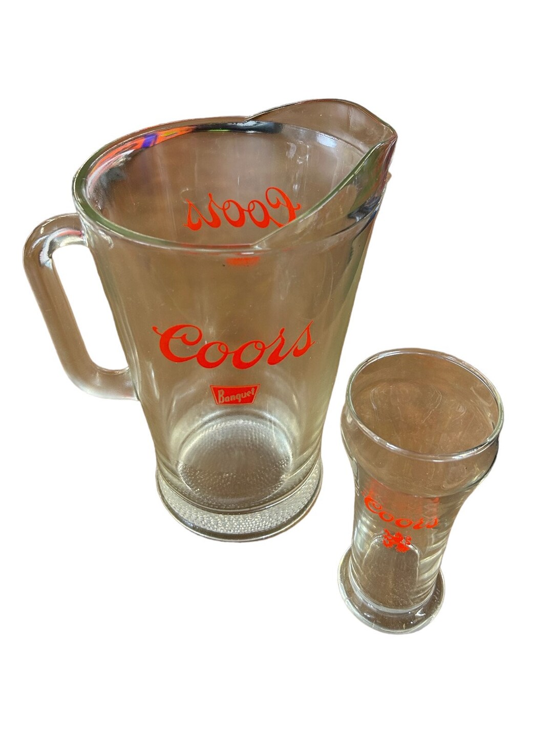 Coors Pitcher Bulgetop Glass Lion Beer 1970's Barware Glassware Banquet ...