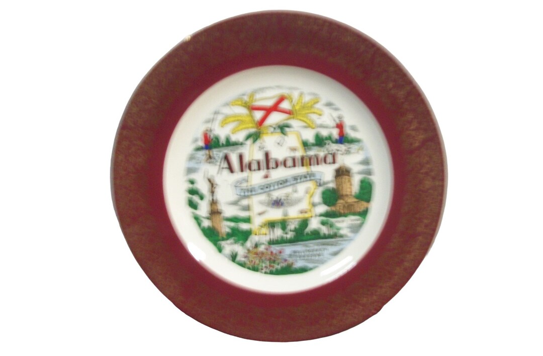 Vintage Antique Alabama Souvenir Dinner Plate With Landmarks - Etsy