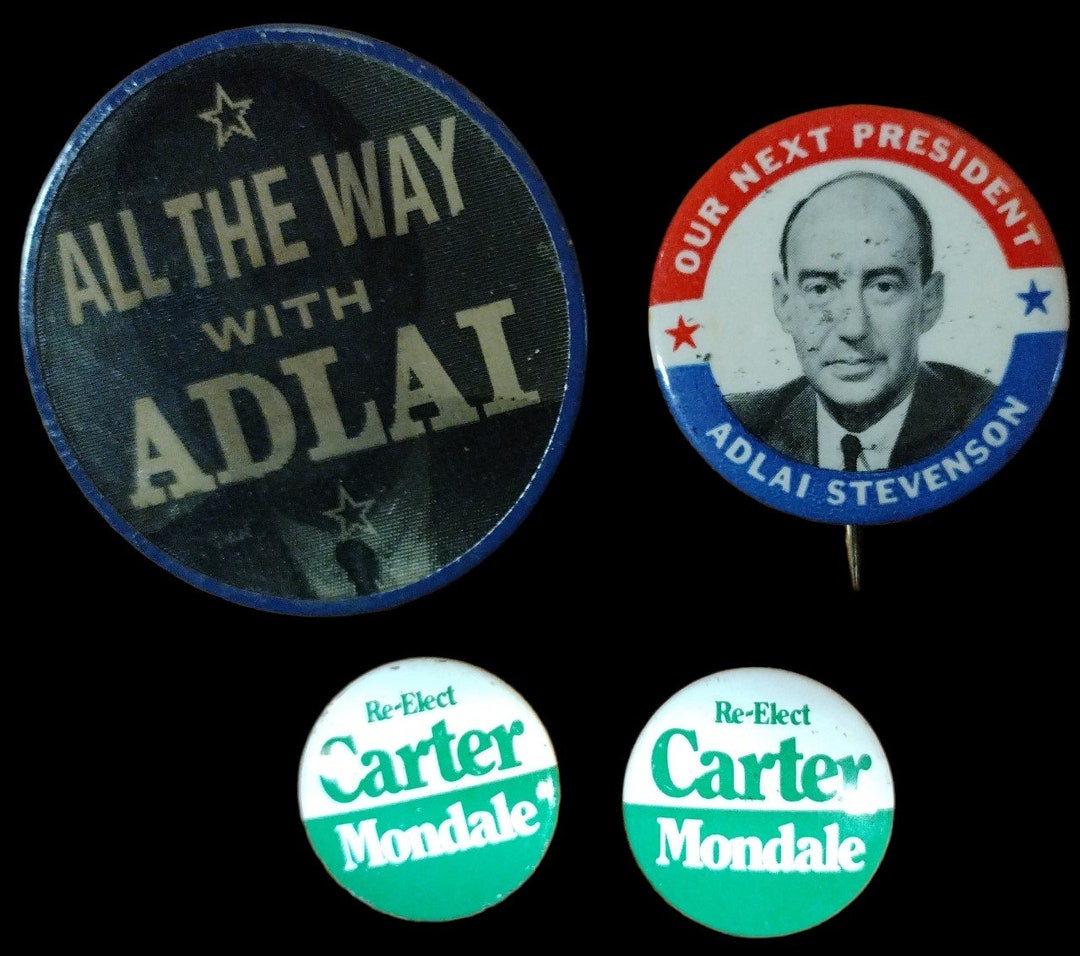 Vintage Political Campaign Pins 1970s Jimmy Carter Mondale and Adlai ...
