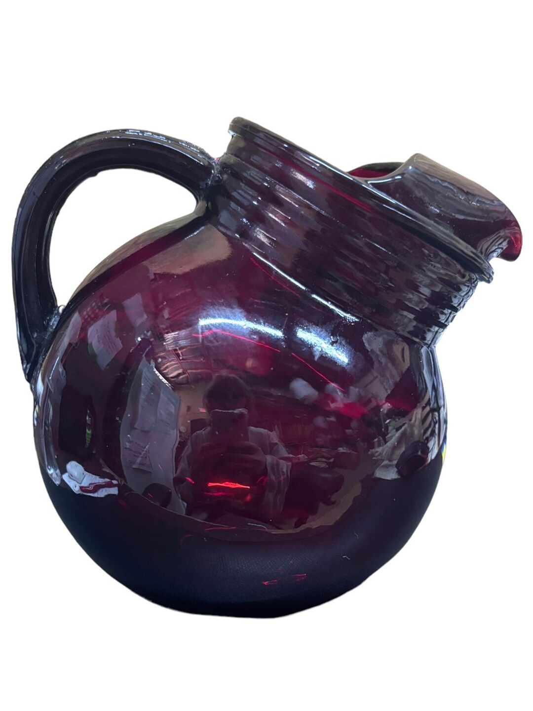 Anchor Hocking Slanted Ice Lip Ruby Red Ball Pitcher Vintage - Etsy