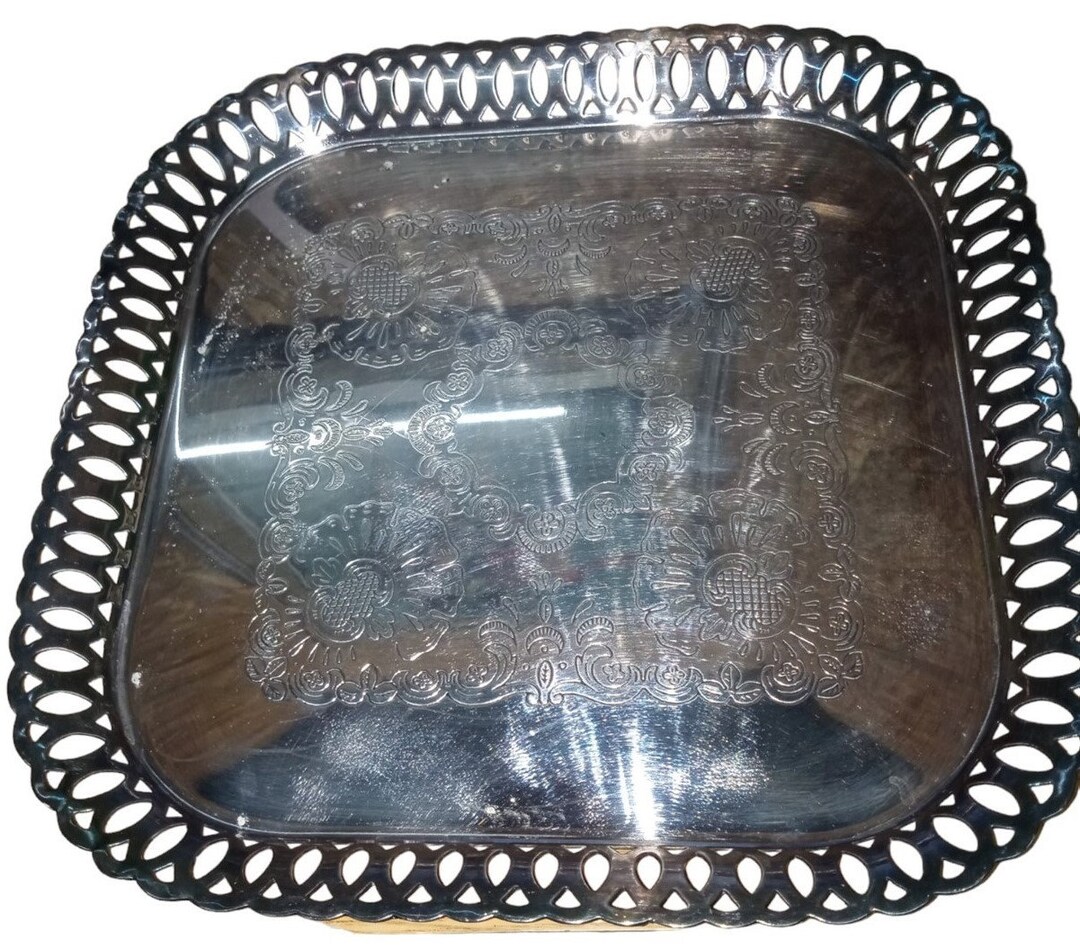 Metall Swedish Square Silverplate Serving Tray Vintage Collectible ...