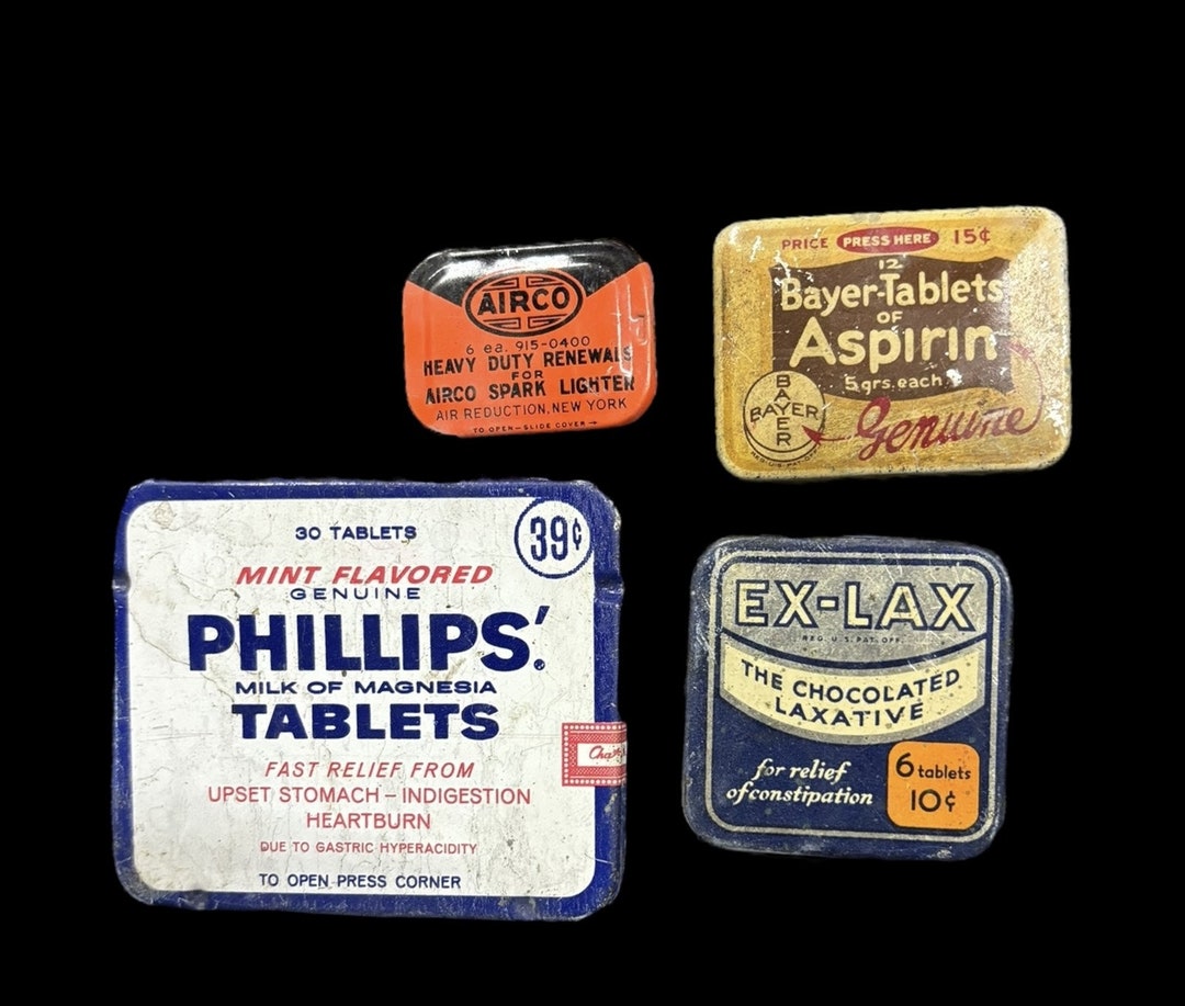 Medicine Tins Vintage Lot Bayers Aspirin Ex-lax Phillips Tablets - Etsy UK