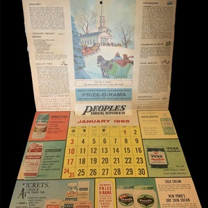 1965 Almanac Calendar Peoples Drugstore Season's Greetings Youngstown ...