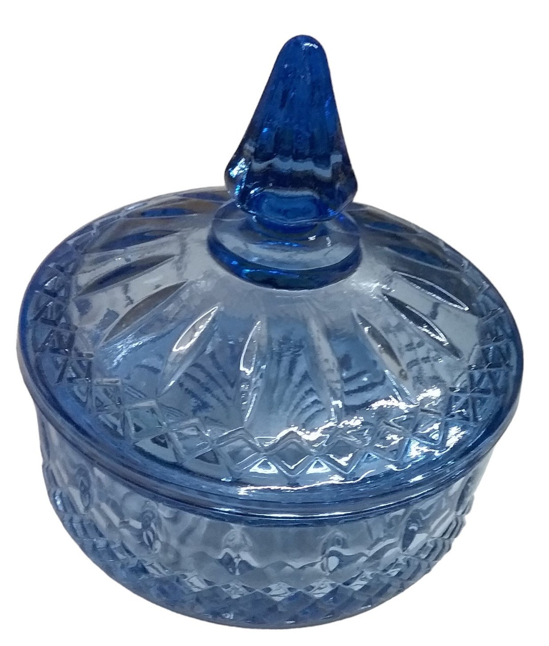 Blue Candy Dish With Lid Antique Indiana Glass Vintage Princess Diamond ...