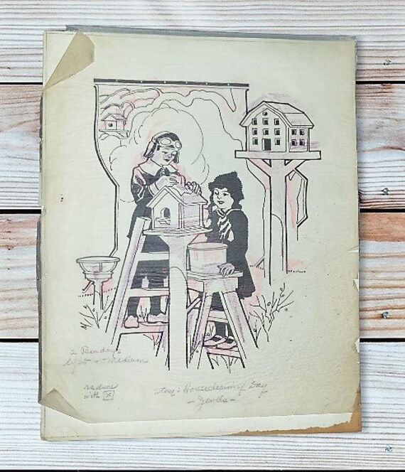 Antique 1939 Pen and Ink Magazine Illustration on Bristol - Etsy