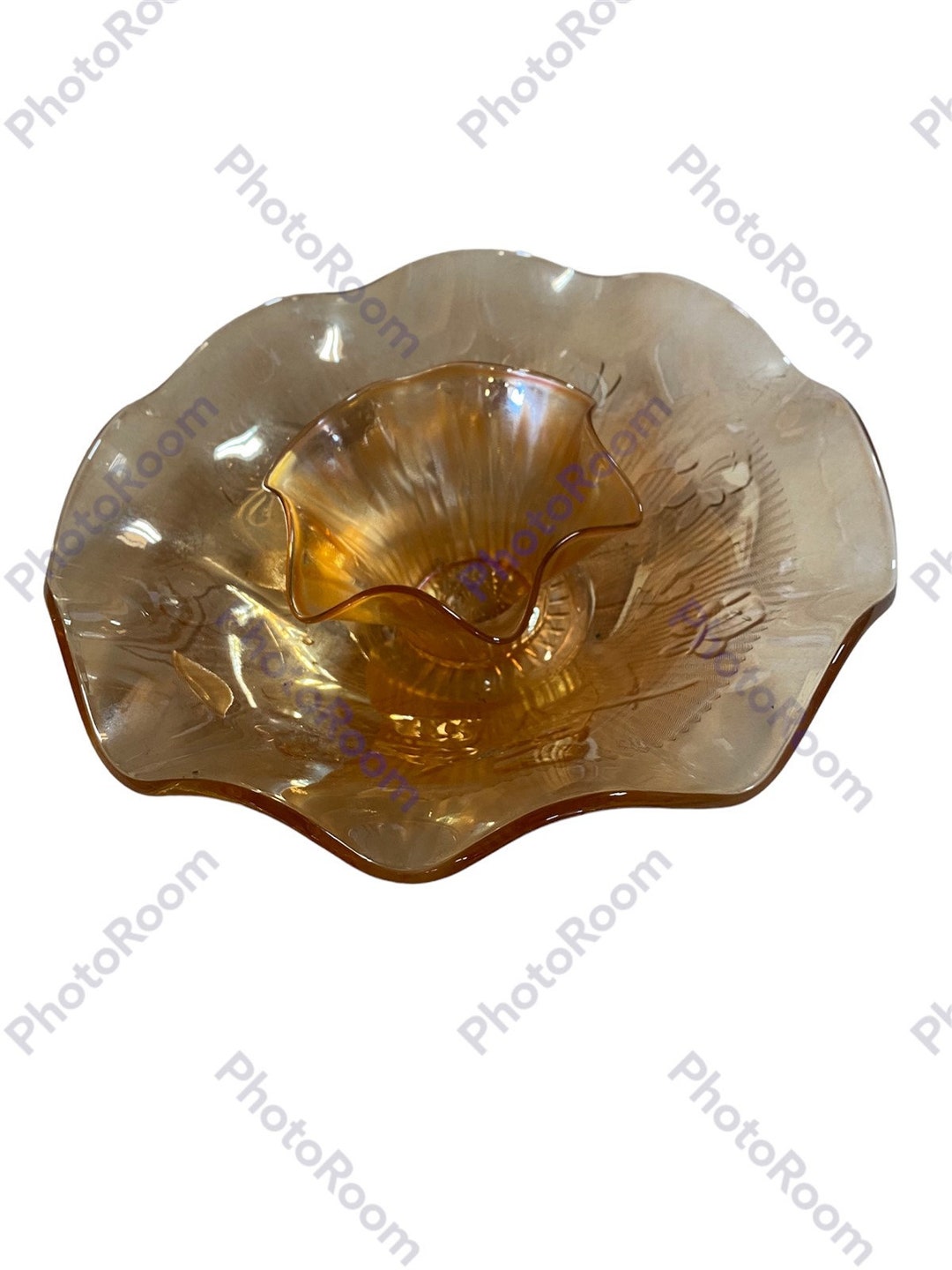 Depression Glass Iridescent Amber Color Scalloped Edge - Etsy