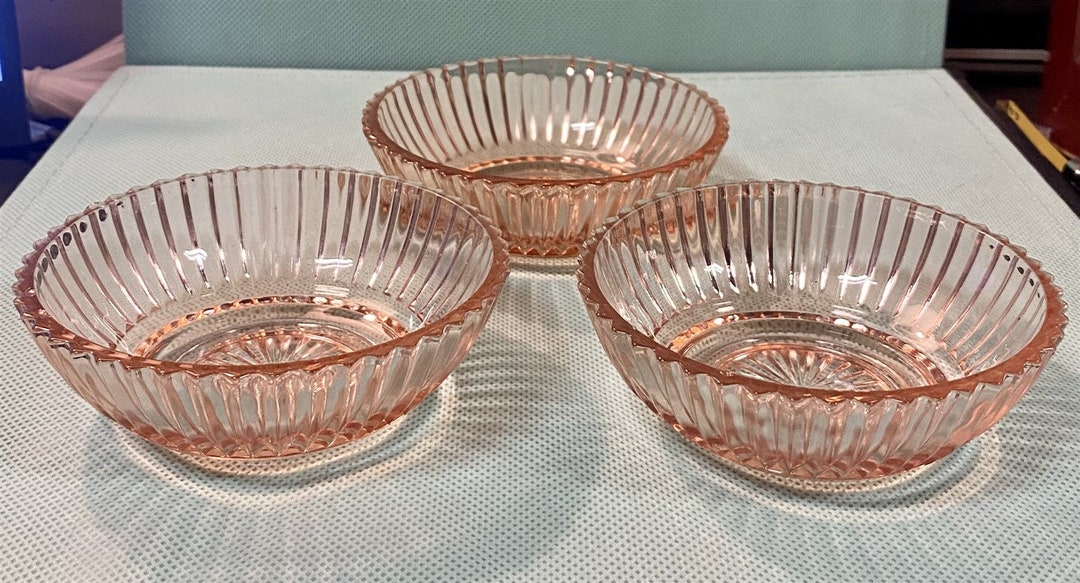3 Pink Starburst Pattern Anchor Hocking Depression Glass Berry ...