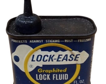 LOCK-EASE TIN Graphited Lock Fluid 1948. Tin. Blue and Yellow Graphics ...