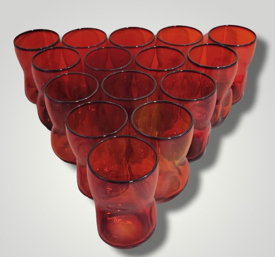 Vintage Mid Century Ruby Red Dimpled Juice Glasses Small Tumblers --15 ...