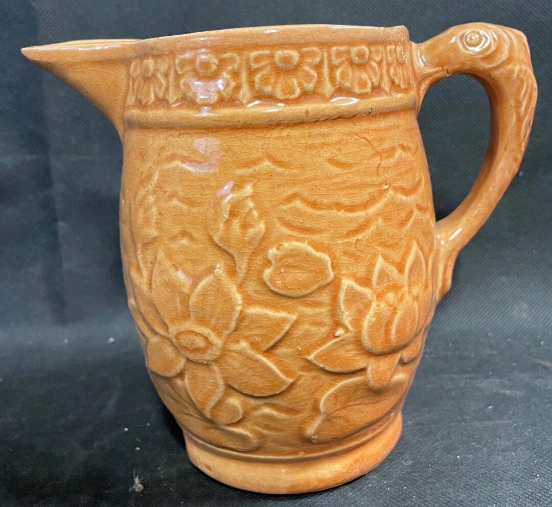 Antique Mccoy Pottery Orange Lotus Water Lily Decorative Floral Pitcher ...