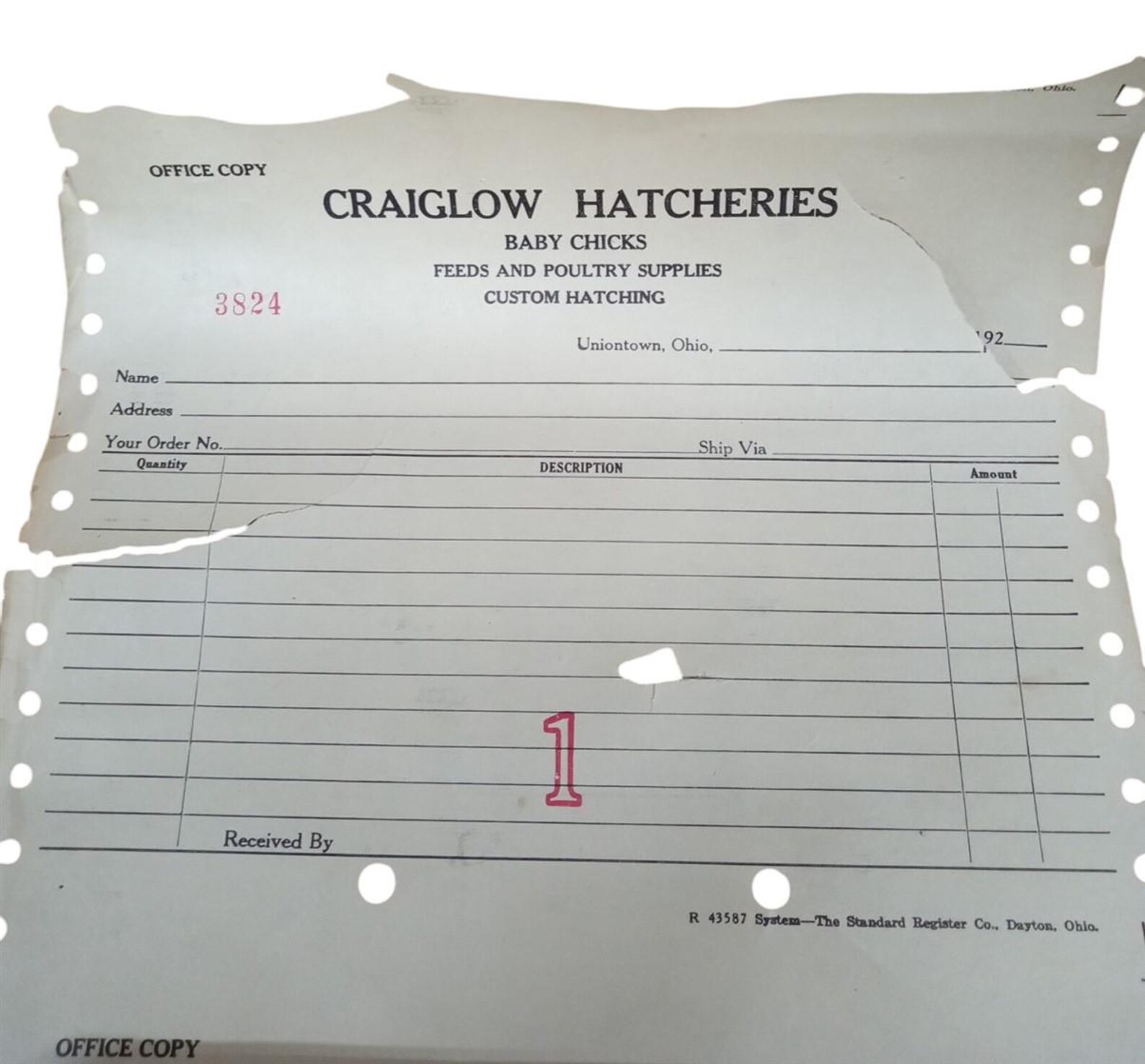 Craiglow Hatcheries Receipt Roll Vintage Collectible Nostalgic Record ...