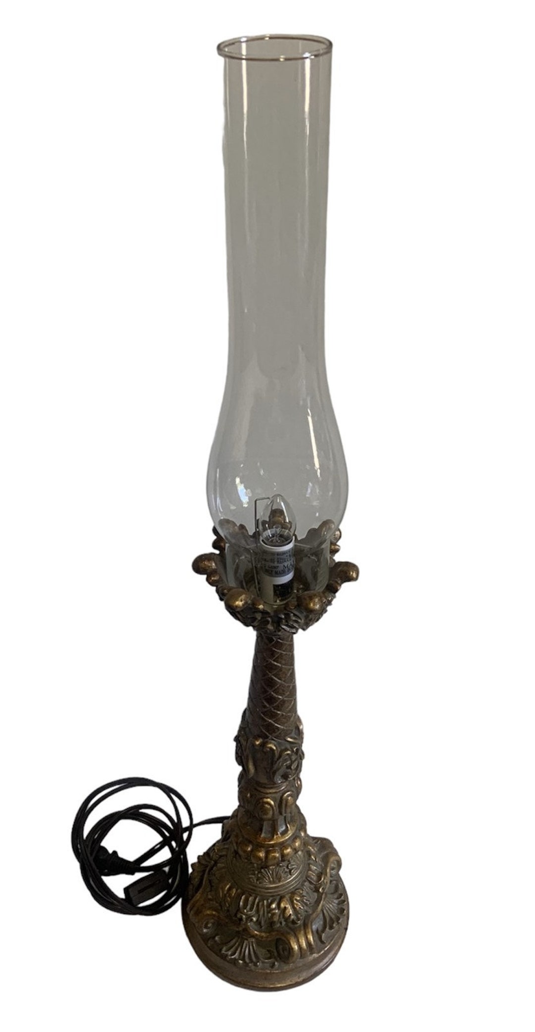 Ornate Brass Vintage Art Deco Plug in Portable Lamp Large Glass Sconce ...