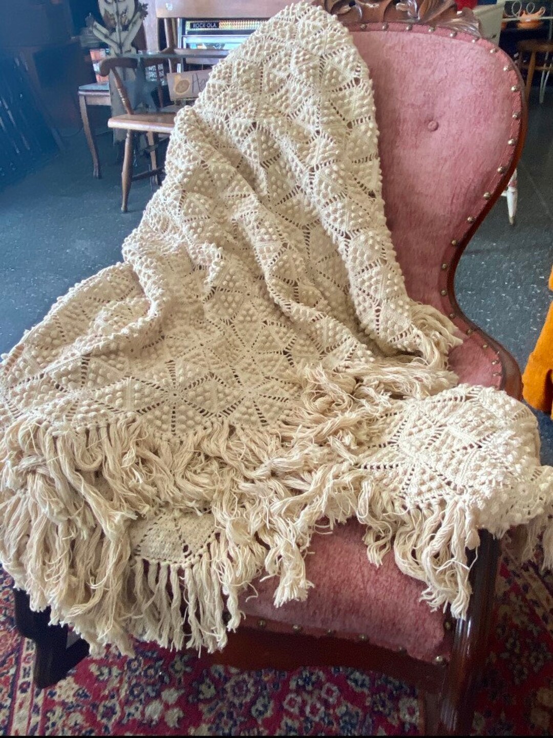 Privative Antique Handmade French Knot Bed Spread With Fringe - Etsy