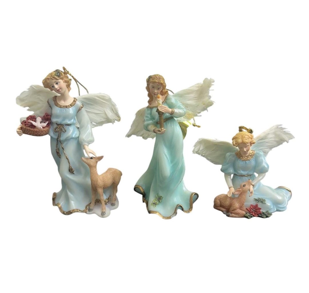 Bradford Heirloom Classics Set of 3 Feathered Blue Millennial Angels ...