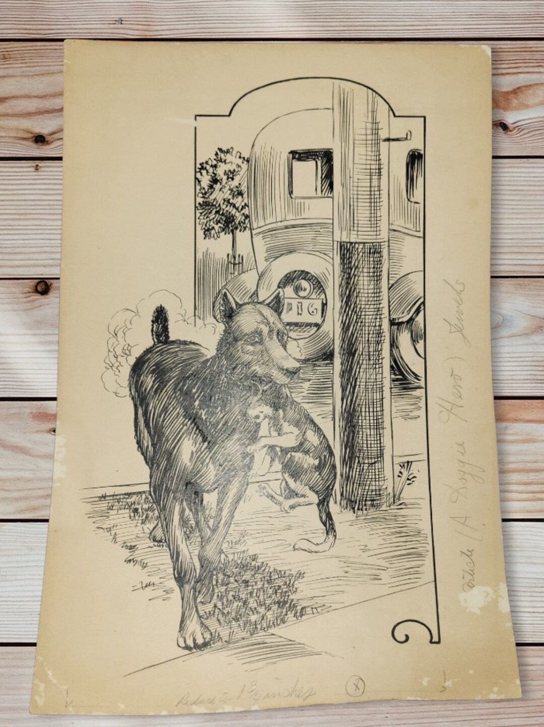 Antique 1932 Pen and Ink Magazine Illustration on Bristol A Doggie Hero ...