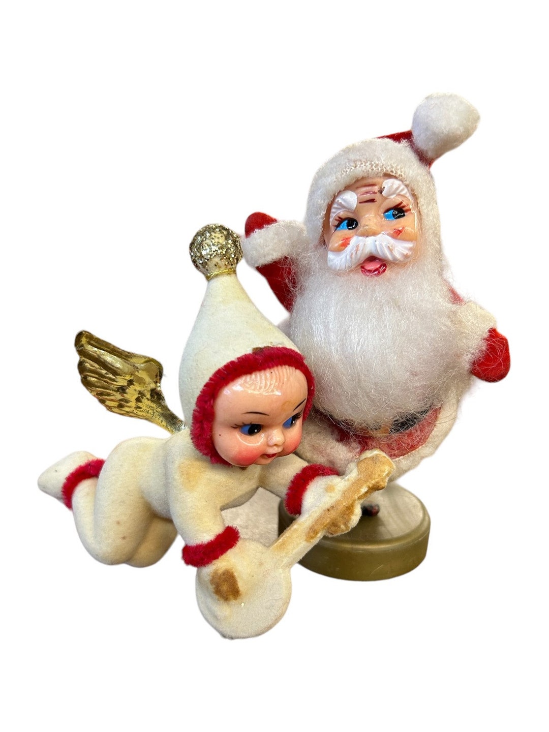 Santa Claus Angel Pixie Flocked Vintage Christmas Decor Jolly Dancing ...
