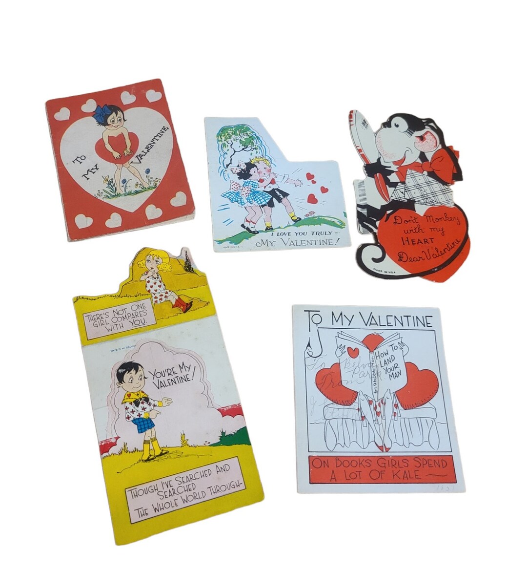 Antique Valentines Day Cards Set of Five 1930s Once Loved Signed Comics ...