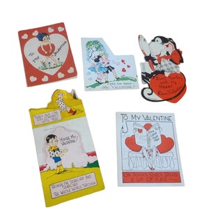 Antique Valentines Day Cards Set of Five 1930s Once Loved Signed Comics ...