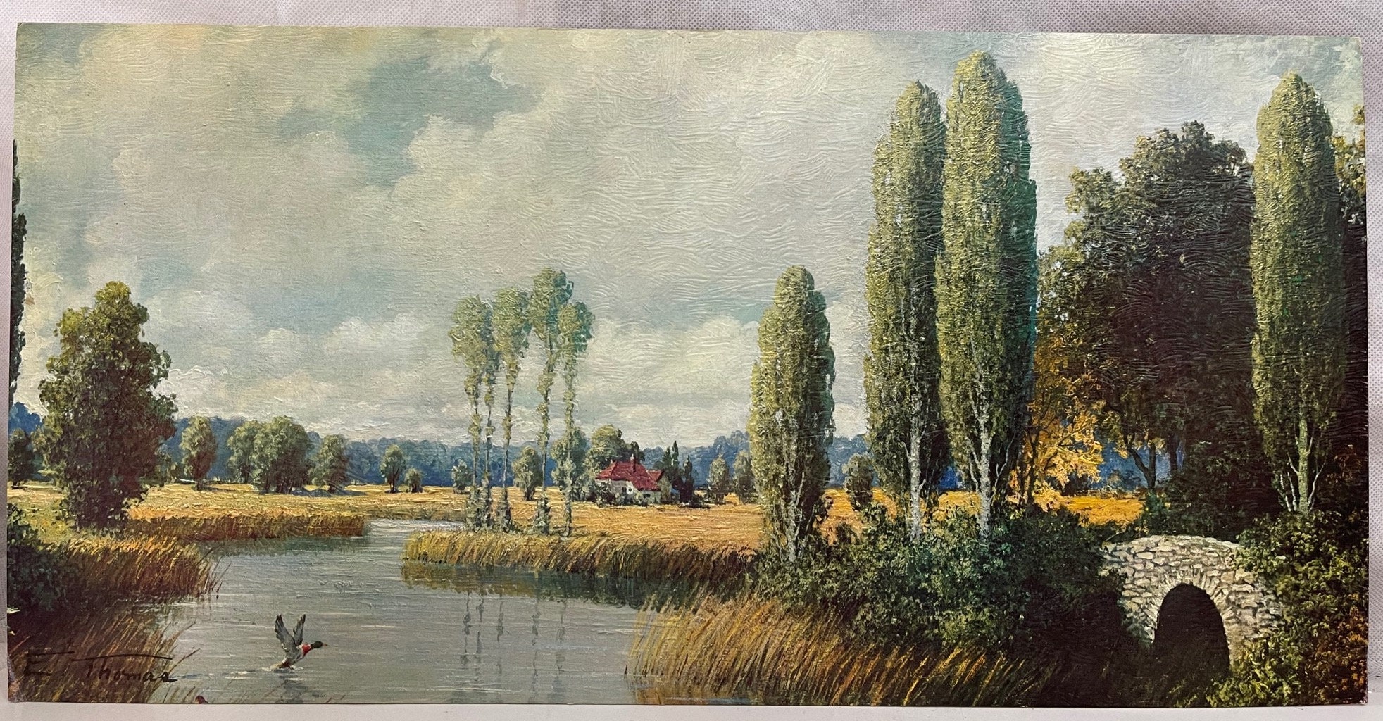 Vintage E Thomas Stream With Cobblestone Bridge Lithograph Print - Etsy