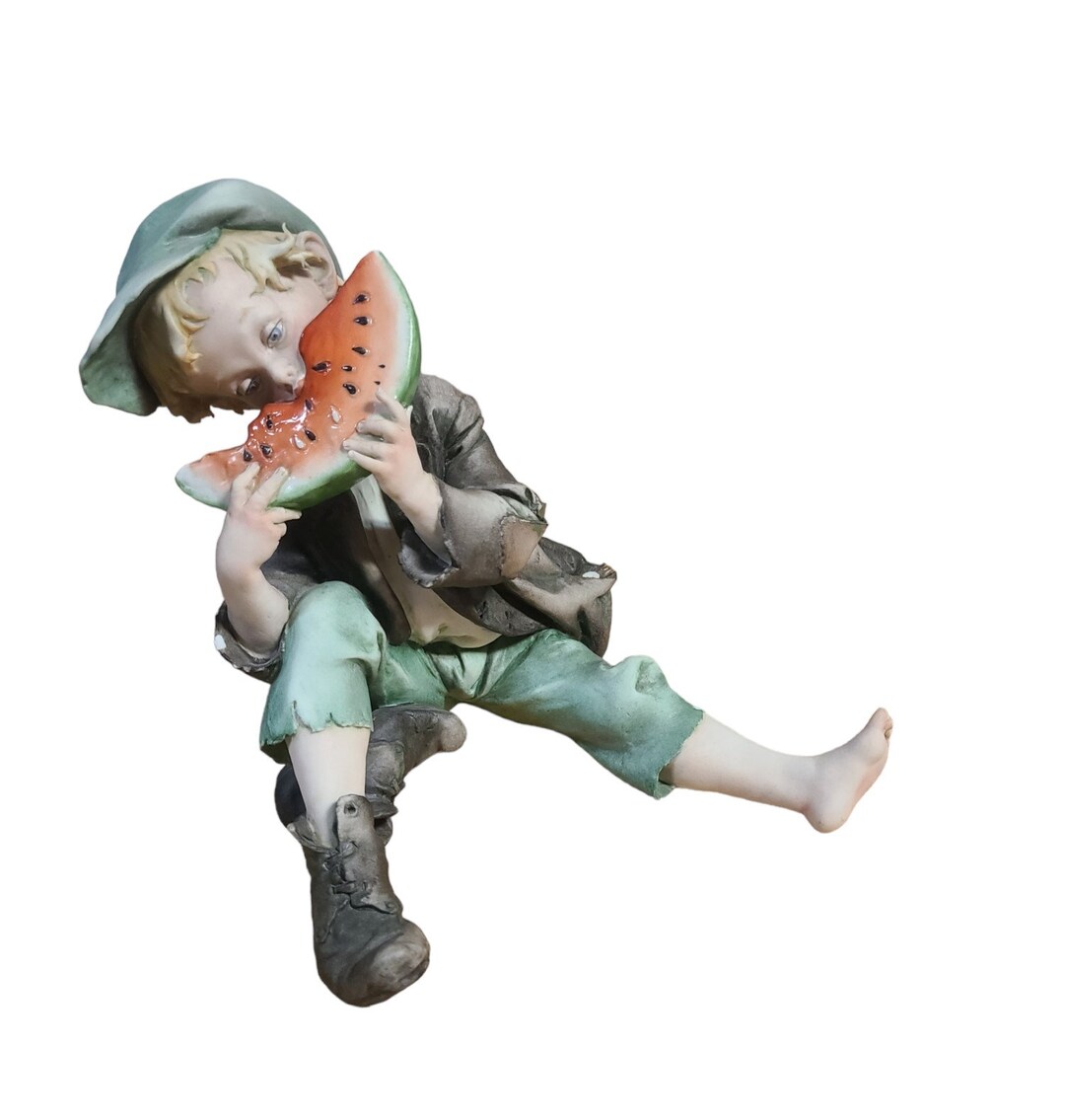 Capodimonte Porcelain Statue Boy Eating Watermelon Signed G. - Etsy