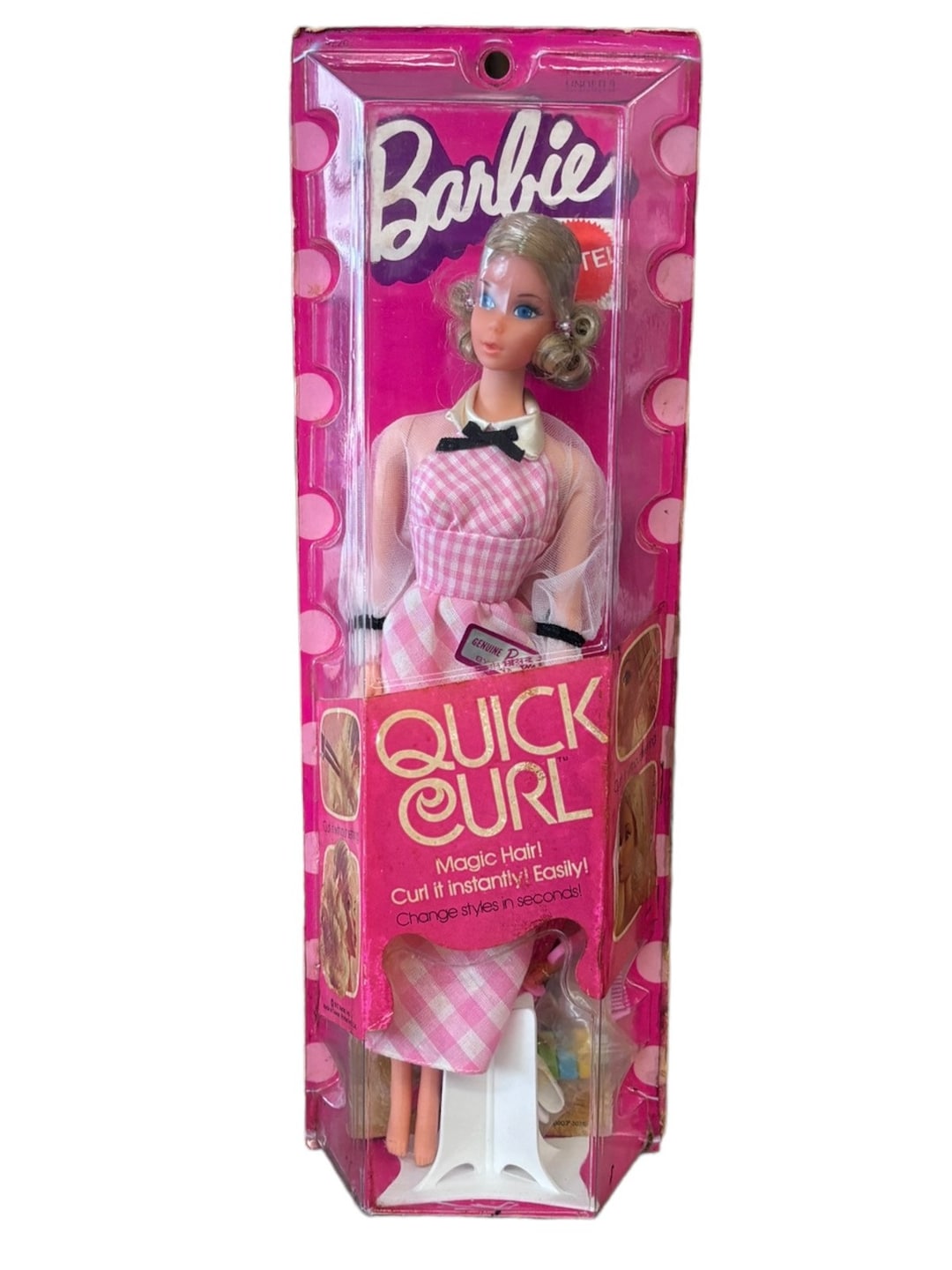 Barbie Mattel Quick Curl Magic Hair 1972 Blonde Doll in Pink Checkered ...