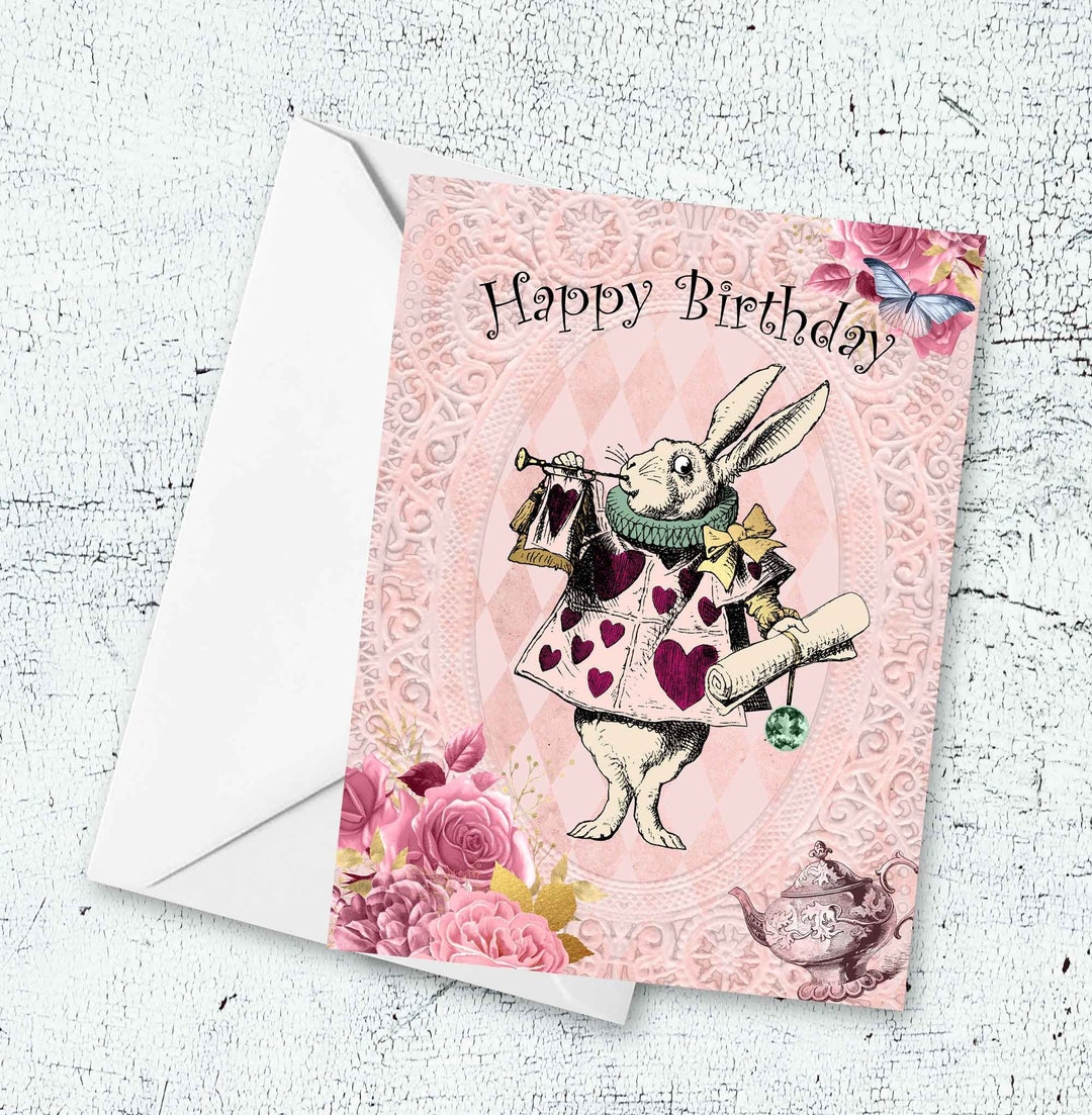 Alice in Wonderland White Rabbit Birthday Card - Print at Home - Etsy