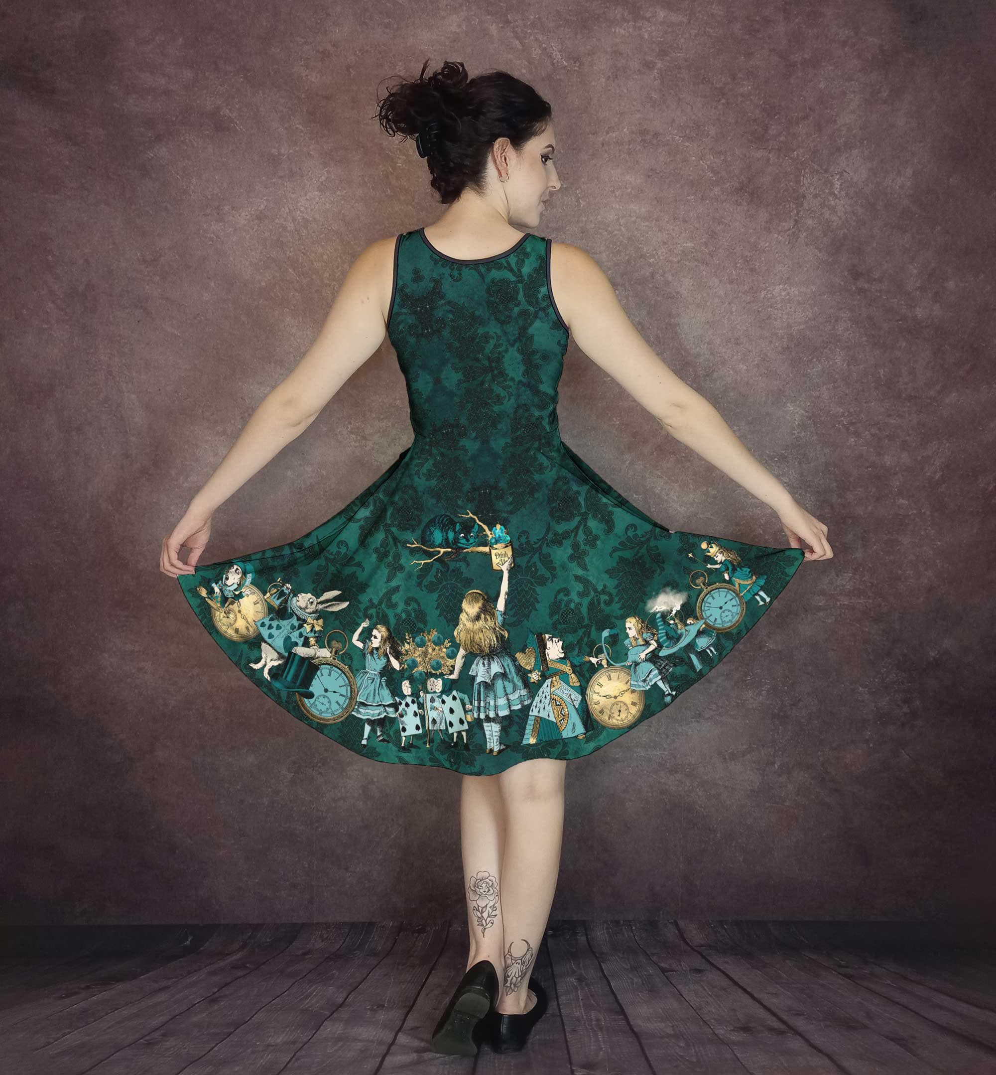 Green Alice in Wonderland Fun Party Dress - Mad Hatter Tea Party Dress ...