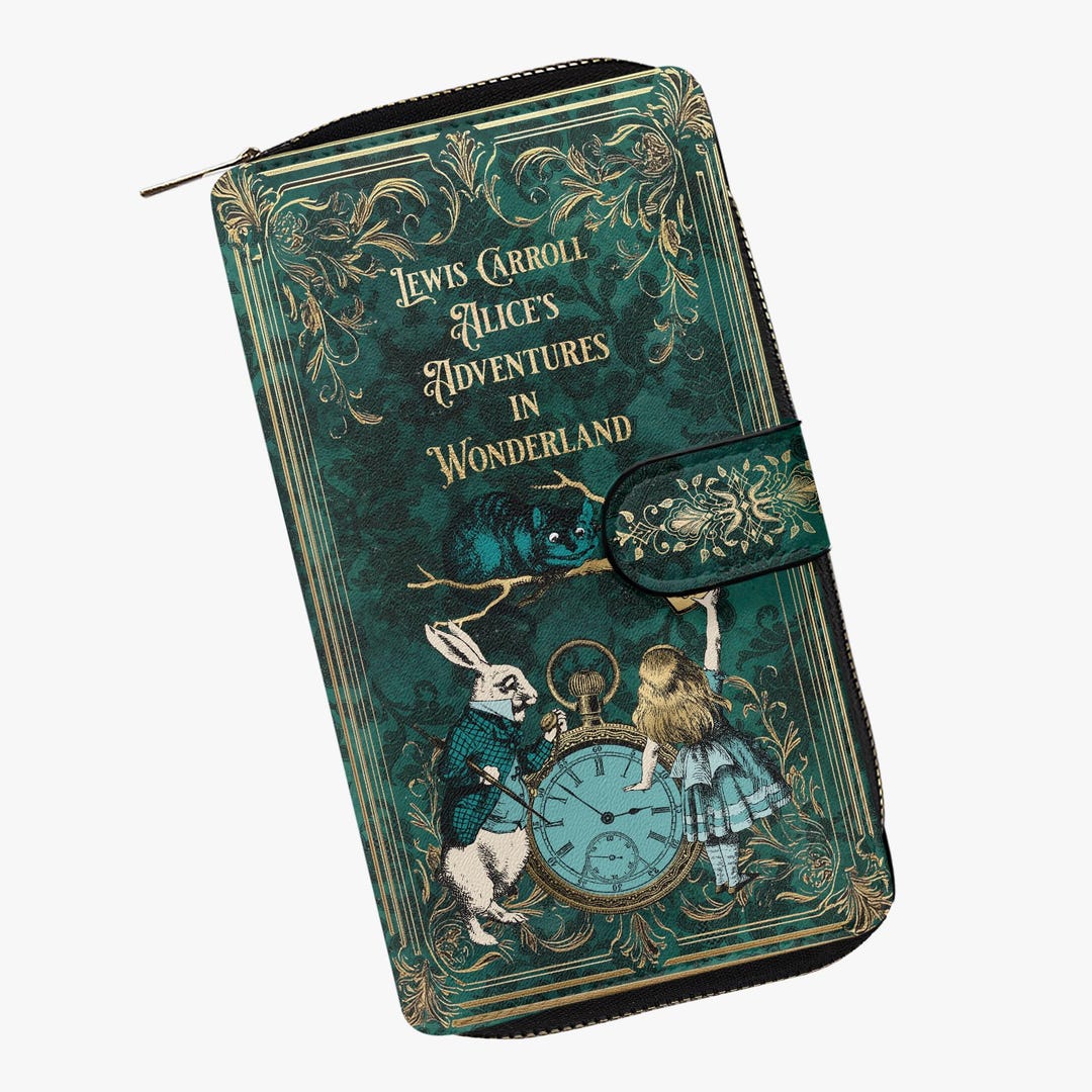 Alice in Wonderland Green Zipper Wallet - Mad Hatter Tea Party Purse ...