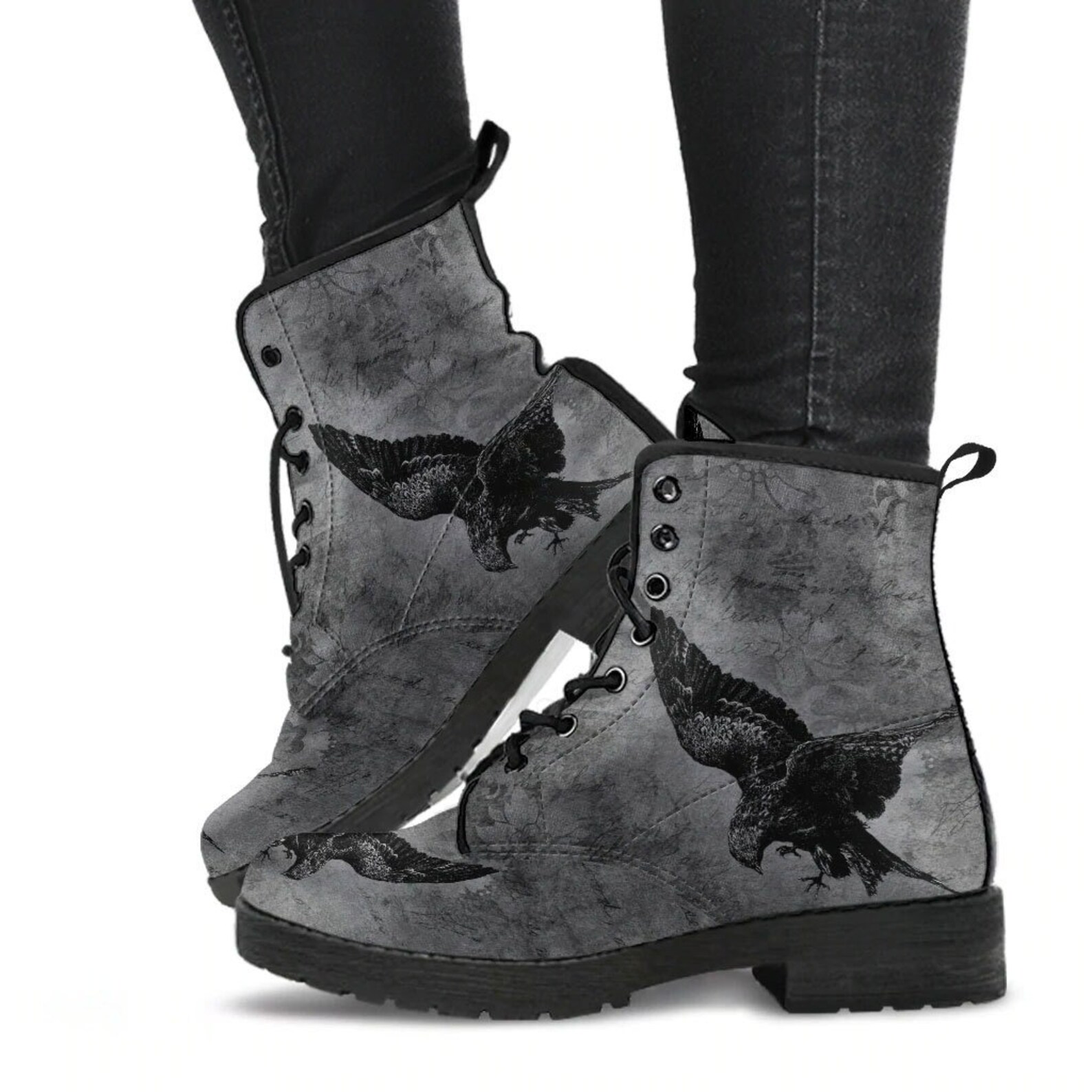 Raven Boots Gothic Grey Vegan Leather Combat Boots RAV1 - Etsy